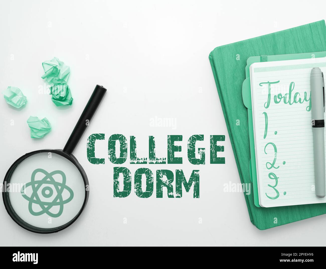 Text caption presenting College Dorm. Word Written on residence hall ...