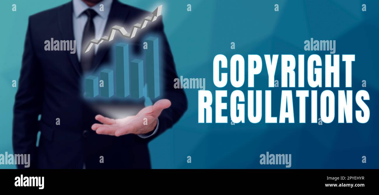 Text caption presenting Copyright Regulations. Concept meaning body of ...