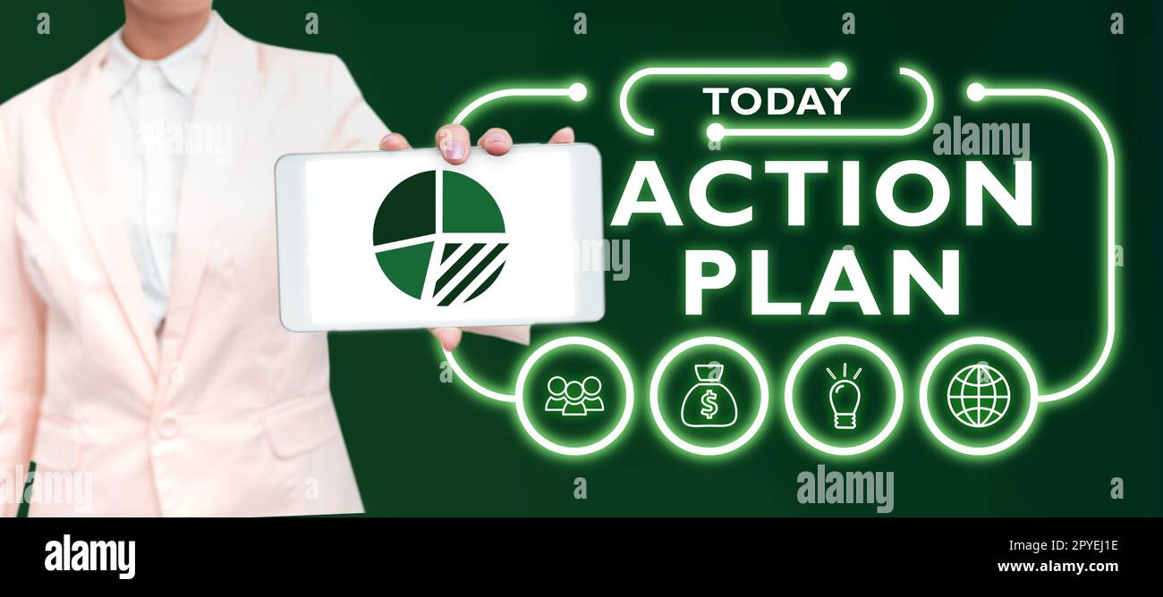 Hand writing sign Action Plan. Concept meaning list of things or ...