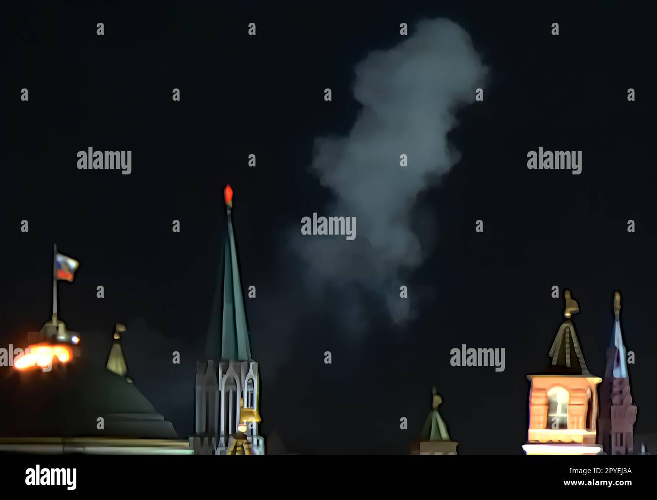 Moscow, Russian Federation. 03rd May, 2023. CCTV image shows flames and ...