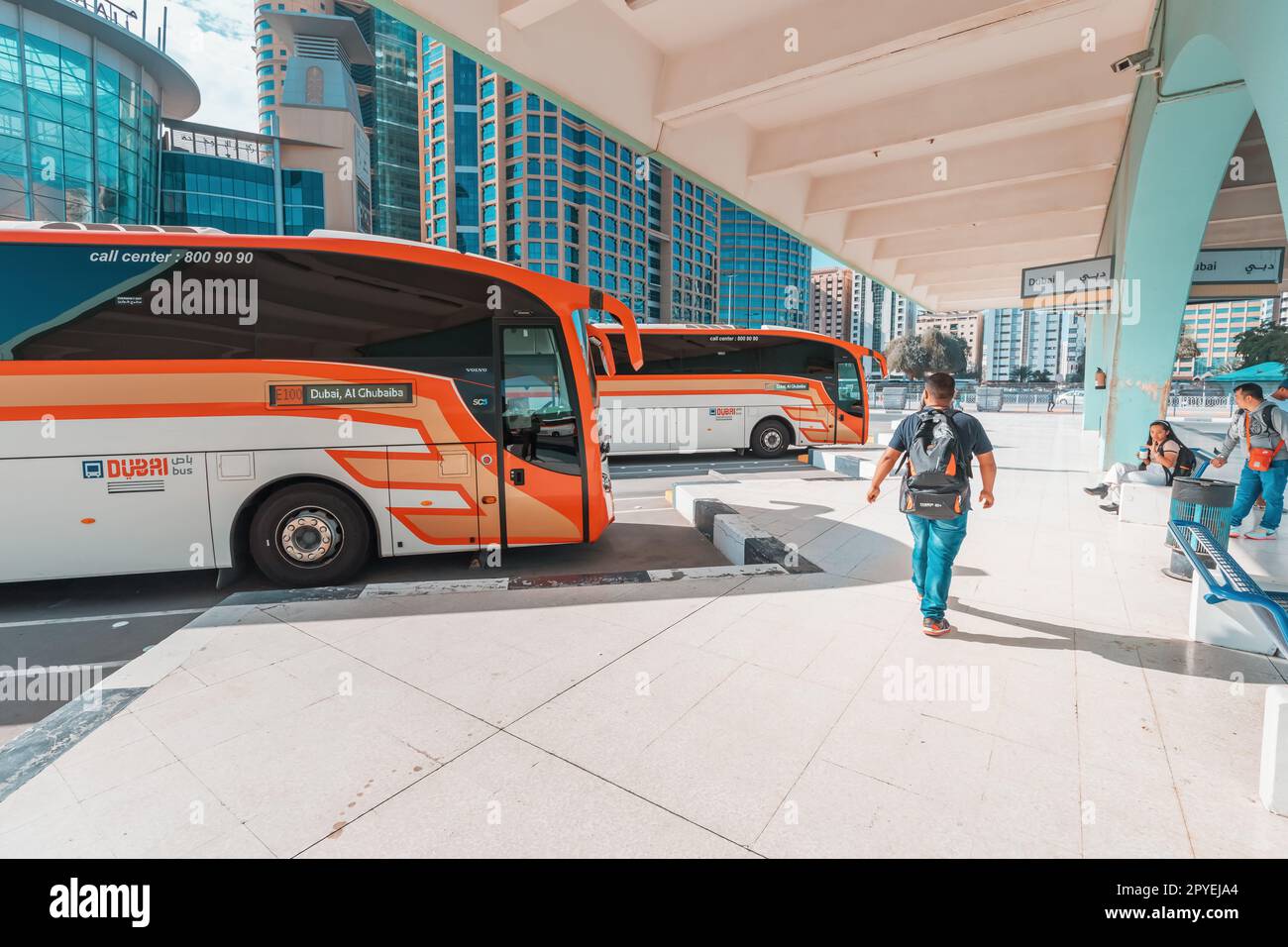 14 January 2023, Abu Dhabi, UAE: intercity bus station with waiting ...