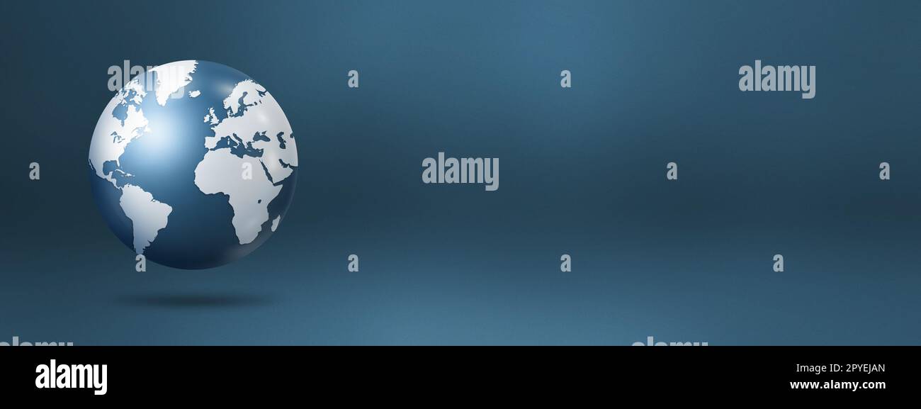 World globe, earth map, floating over a blue background. 3D isolated ...