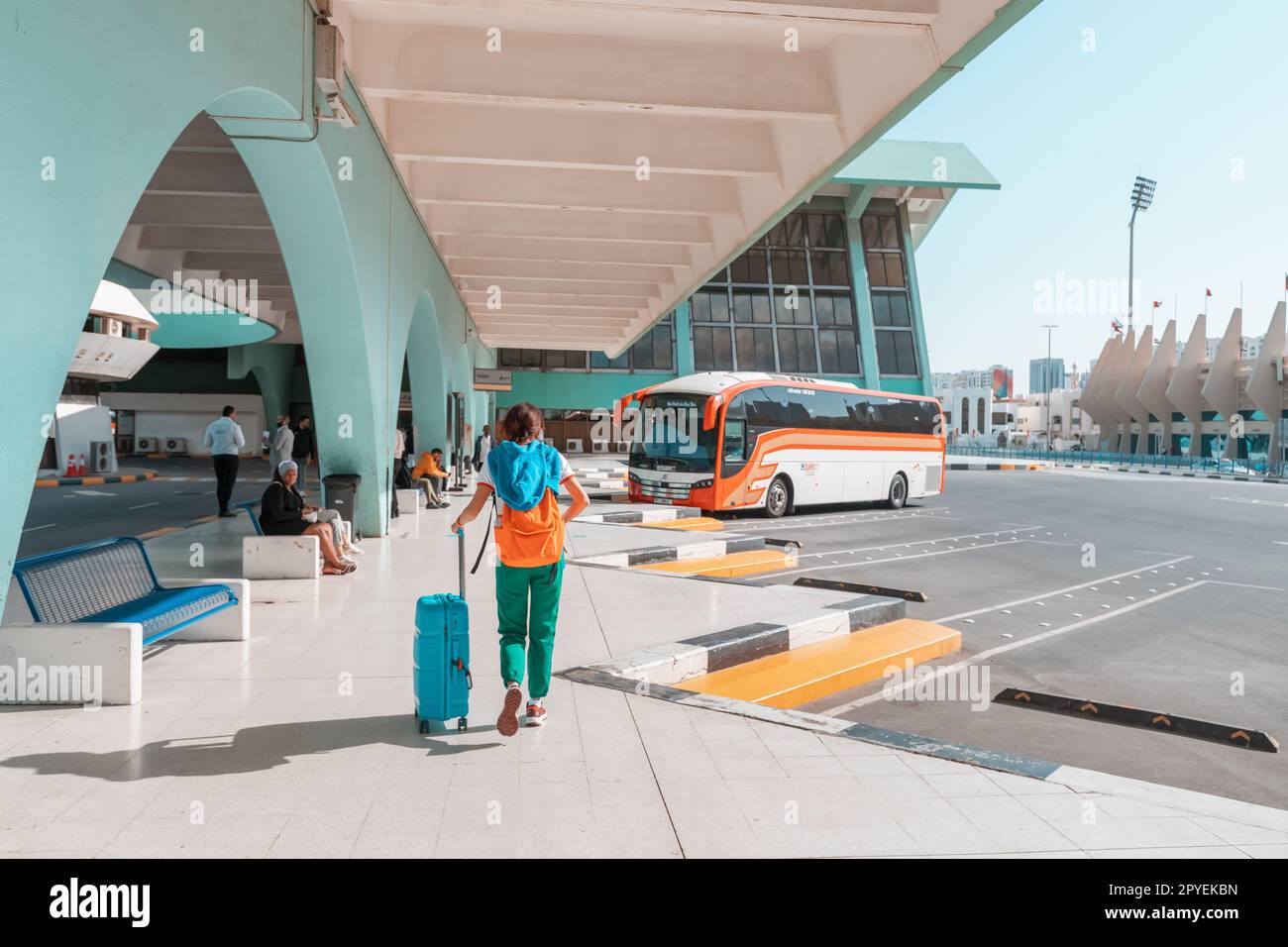 14 January 2023, Abu Dhabi, UAE: intercity bus station with waiting ...