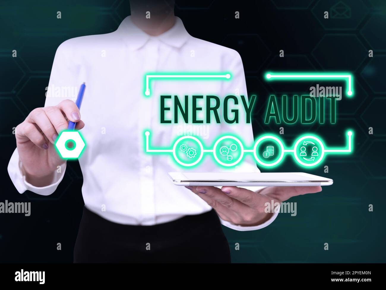 Text caption presenting Energy Audit. Concept meaning assessment of the ...