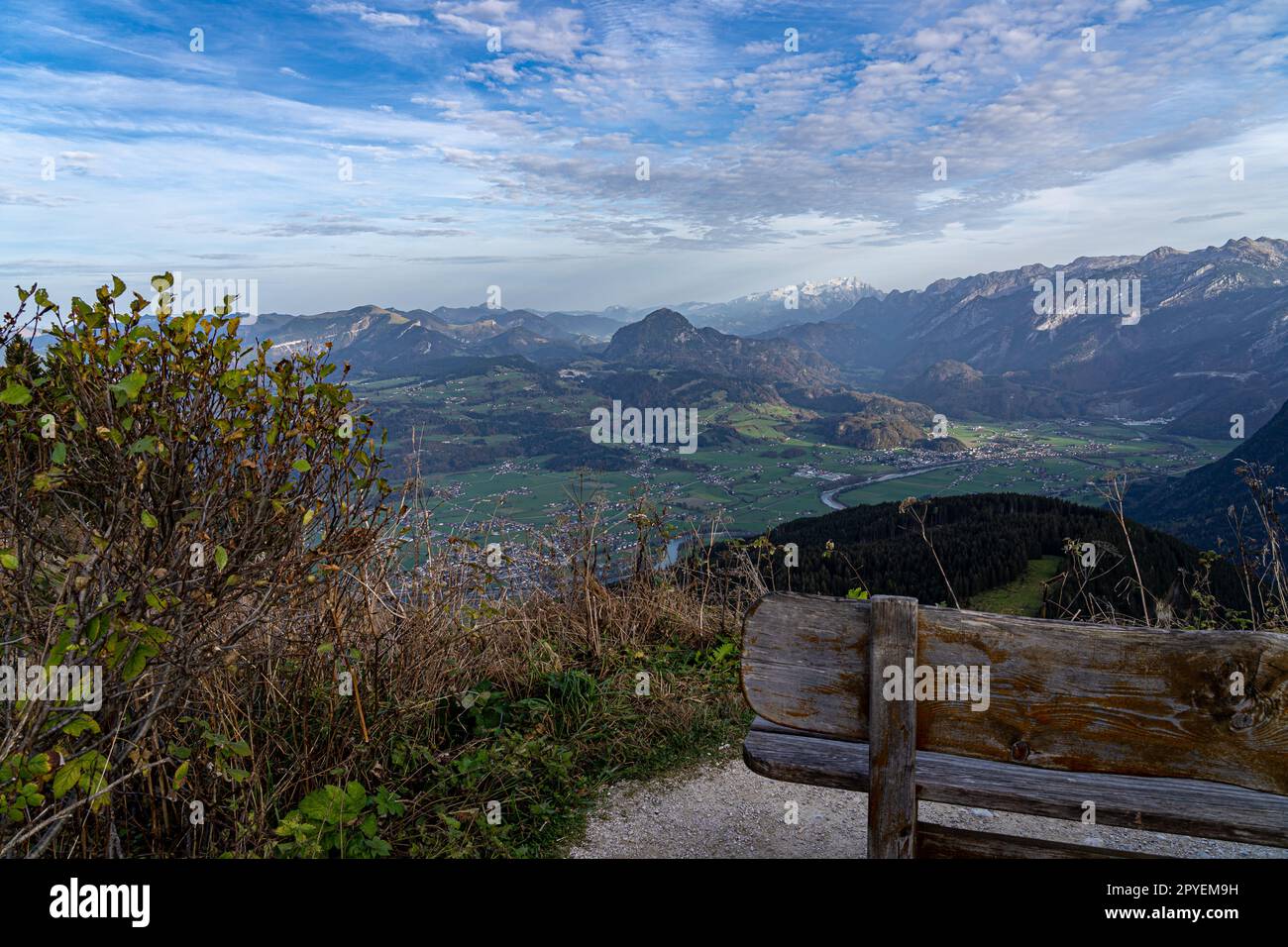 Massive mountain chain, forest and meadows of the German Alps Stock ...