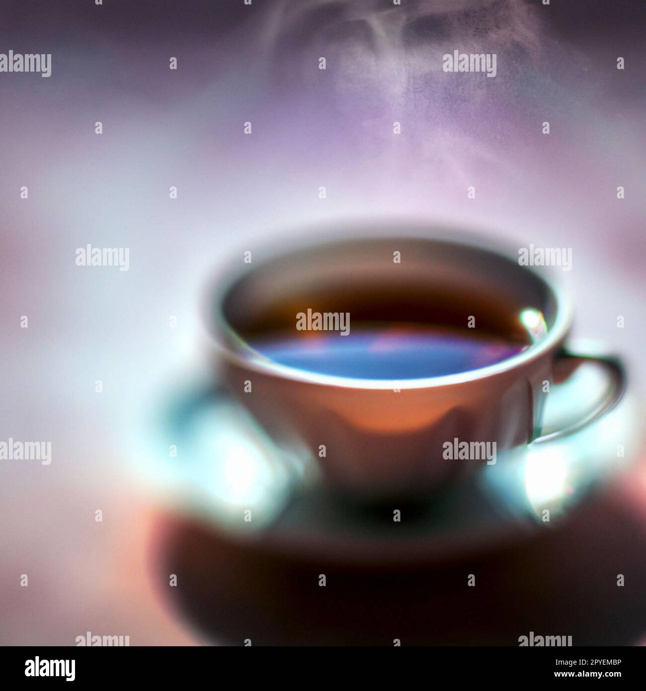 Cup of a hot tea in cafe. Anamorphic bokeh effect. Tilt-shift photo ...