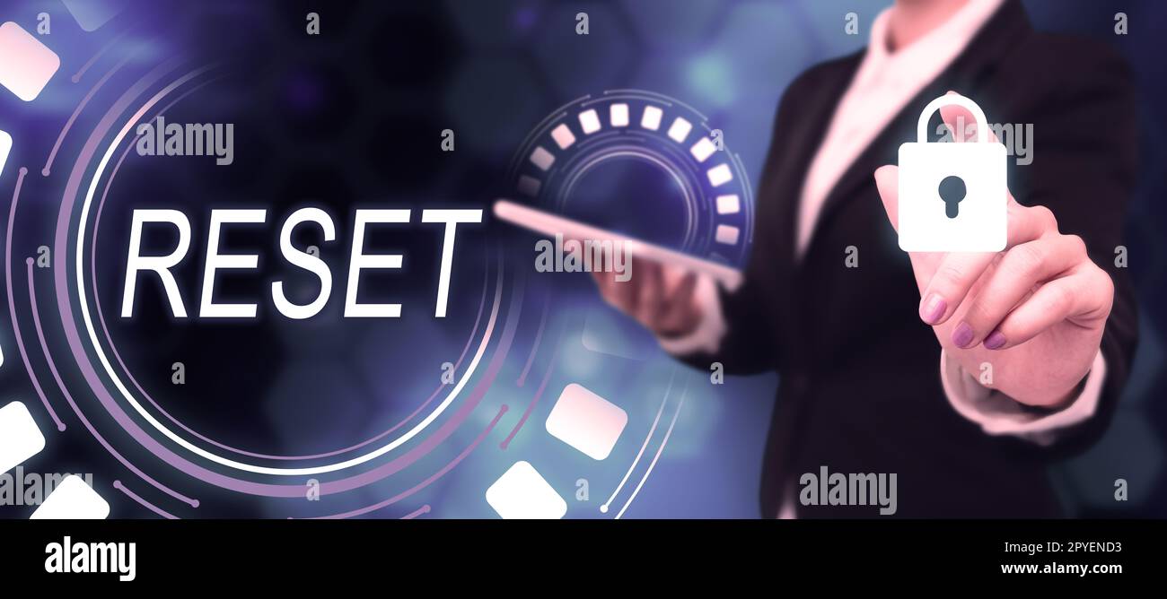 Text caption presenting Reset. Business approach cause device return to ...