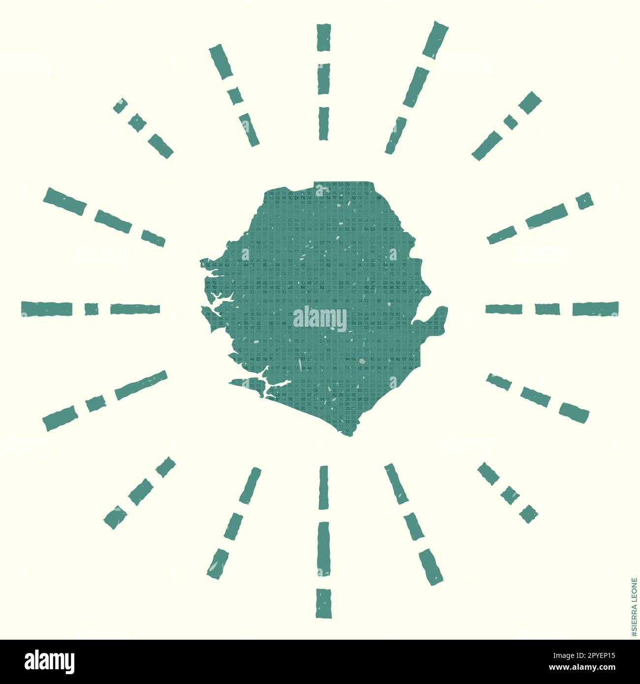 Sierra Leone Logo. Grunge sunburst poster with map of the country ...