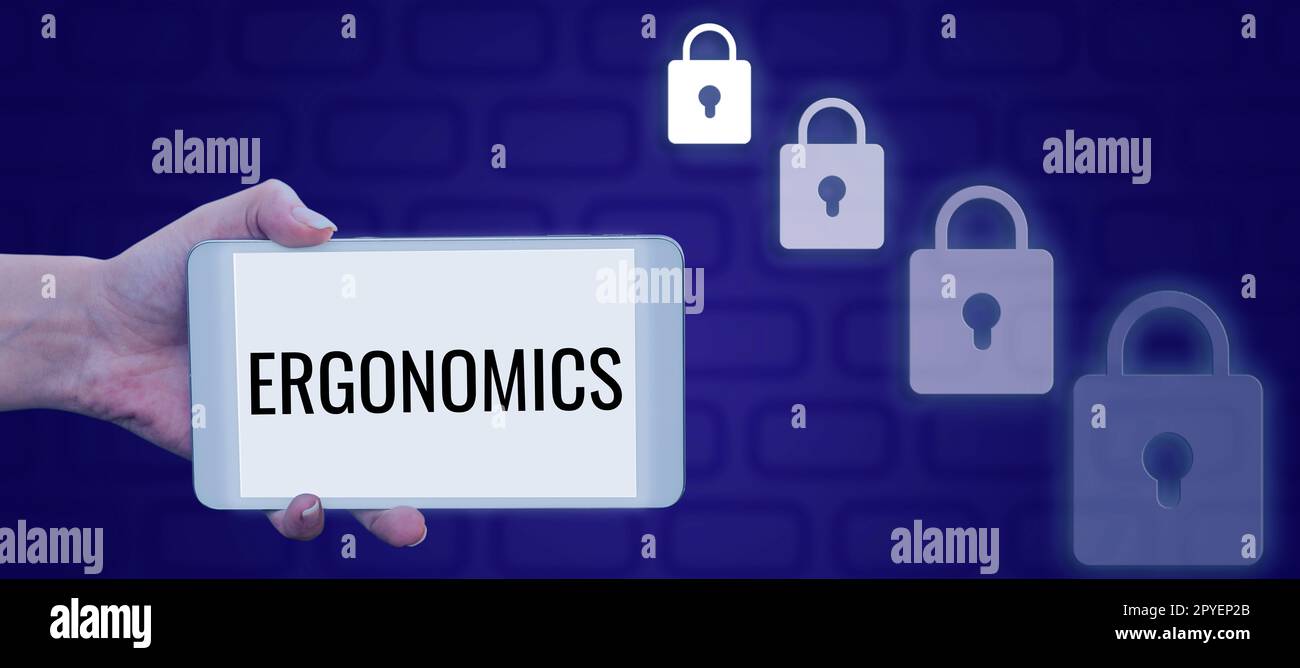 Text sign showing Ergonomics, Business concept fitting or designing a ...