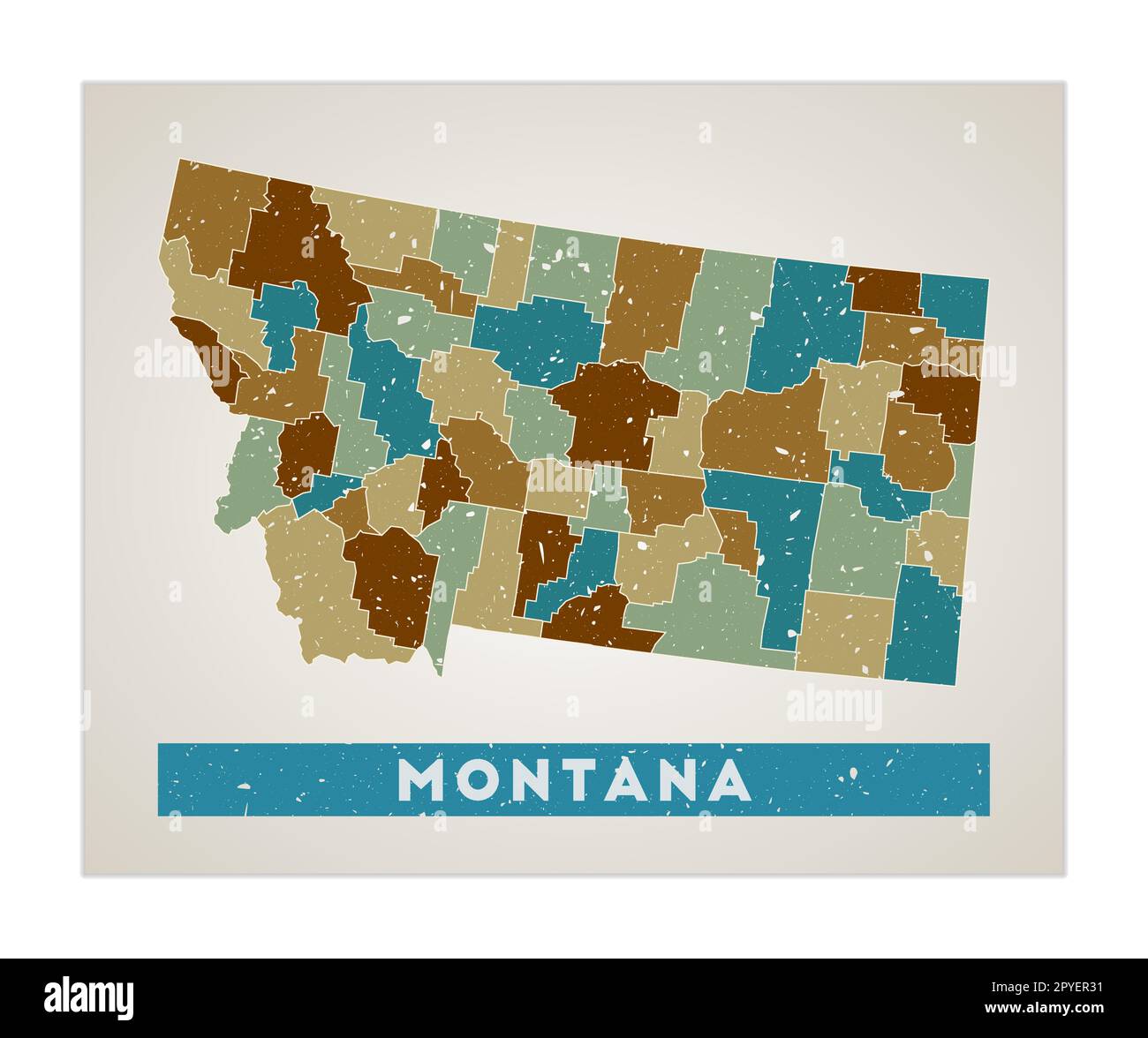 Montana map. US state poster with regions. Old grunge texture. Shape of ...