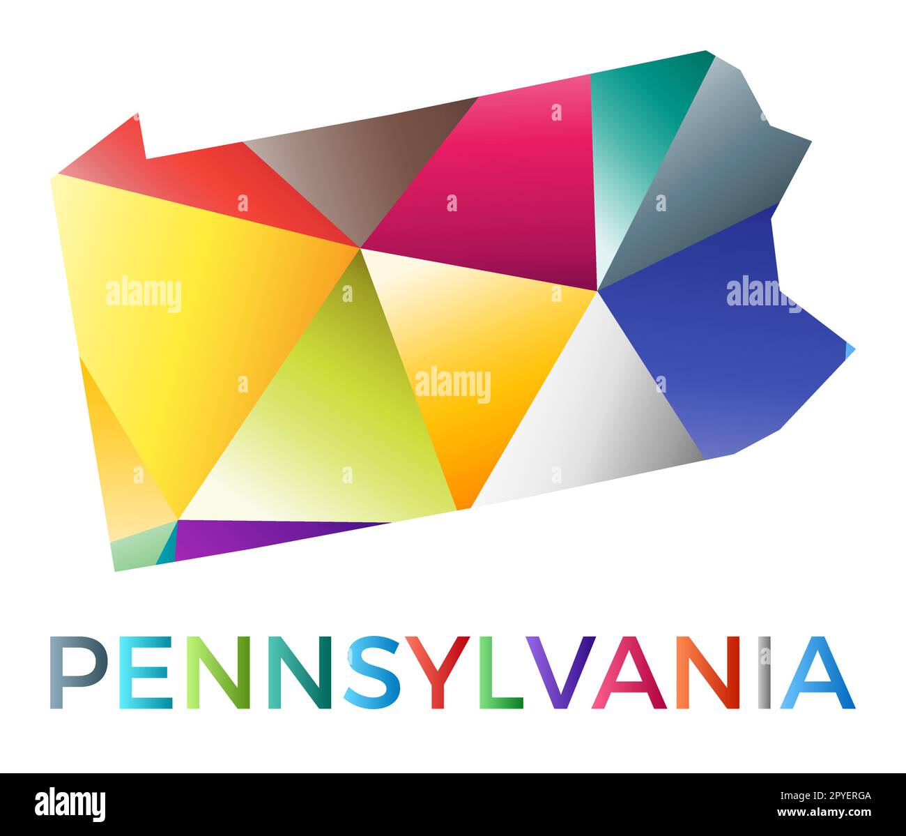 Bright colored Pennsylvania shape. Multicolor geometric style US state ...