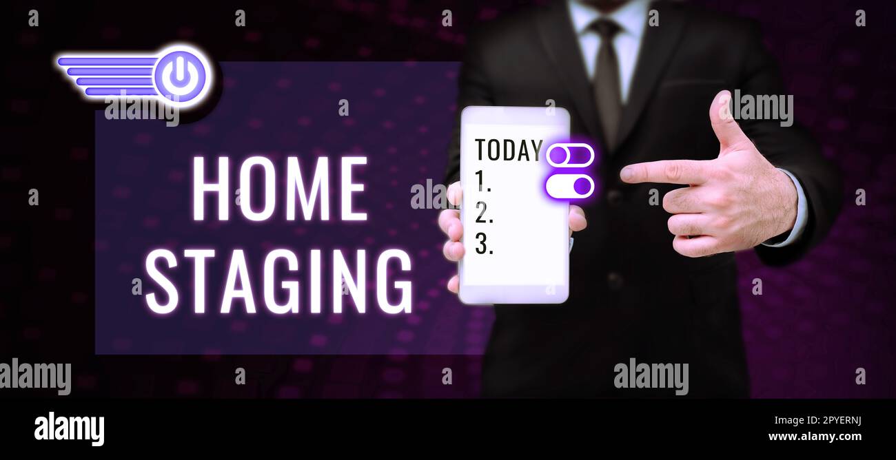 Hand writing sign Home Staging. Internet Concept preparation of a ...