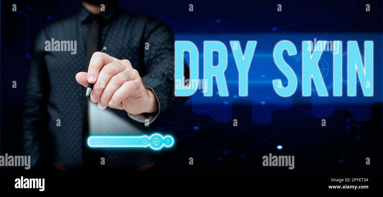 Text caption presenting Dry Skin. Word for uncomfortable condition ...