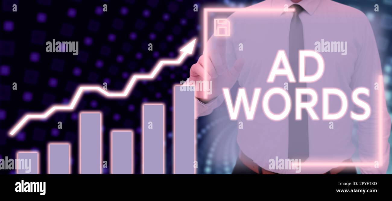 Text caption presenting Ad Words. Internet Concept oversee and control ...