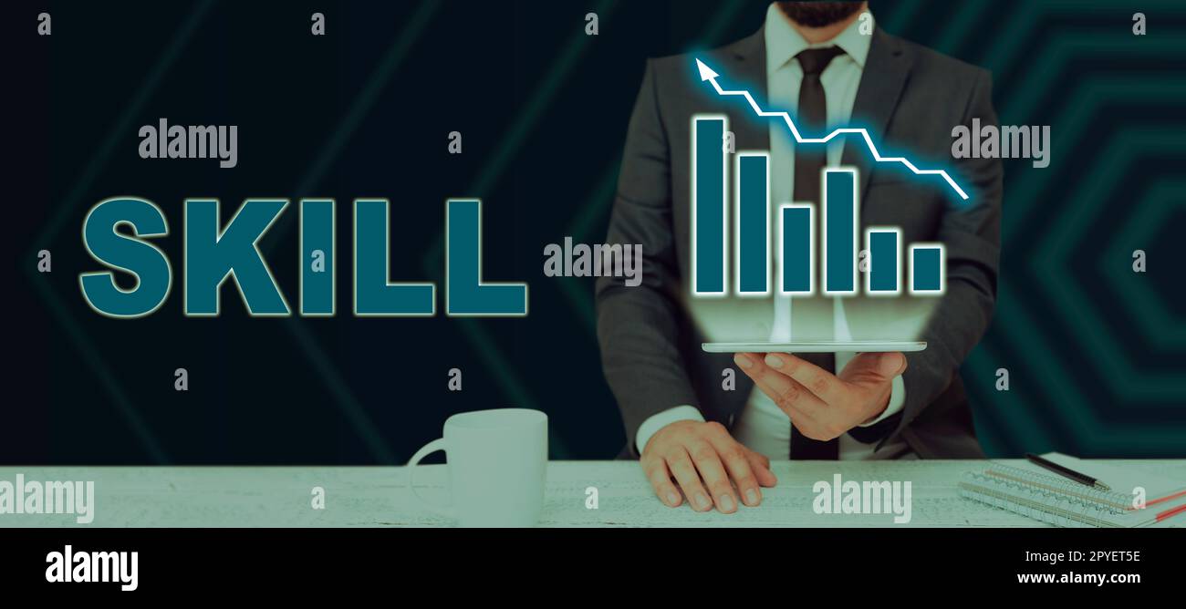 Hand writing sign Skill. Word for ability to use one's knowledge ...