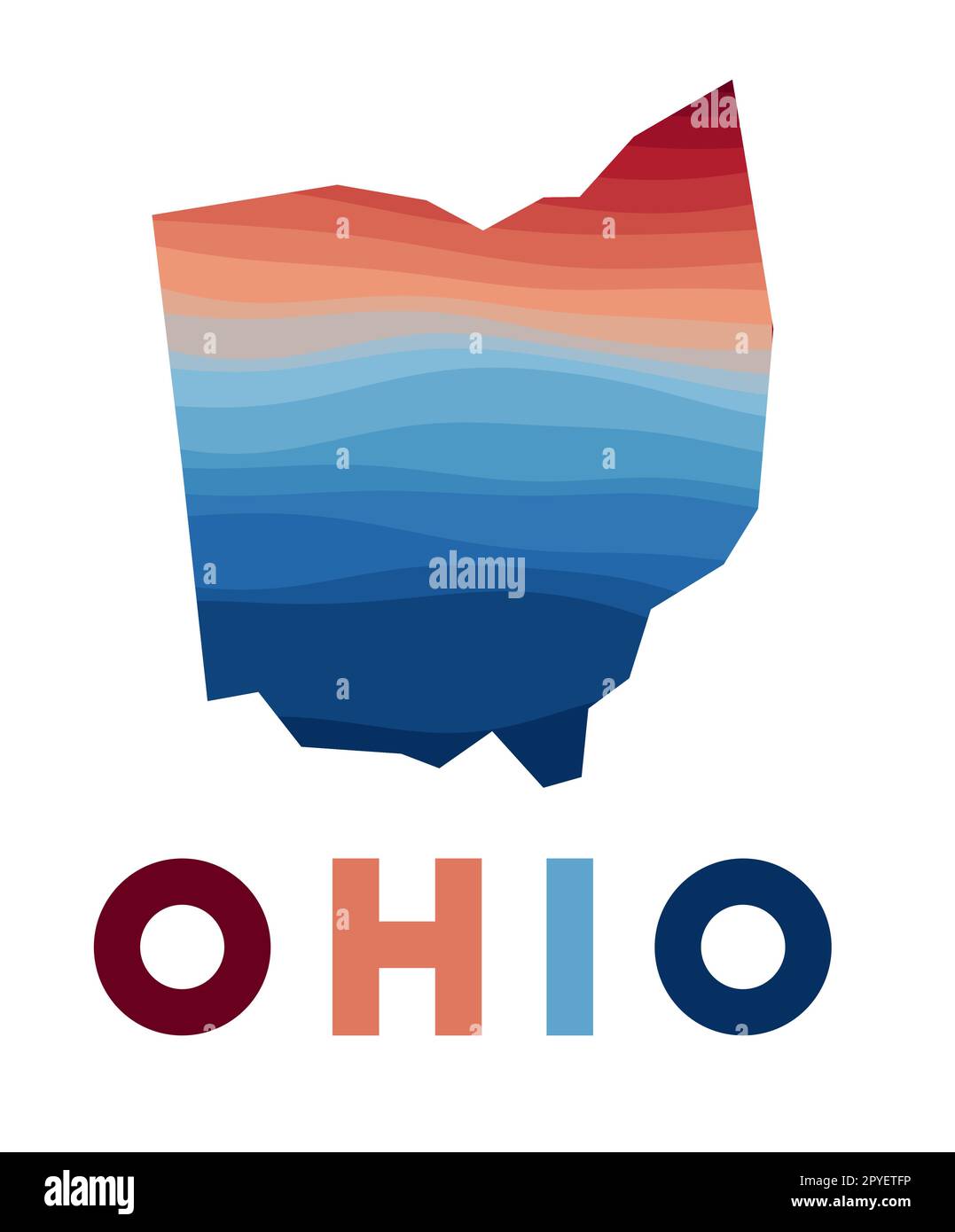 Ohio map. Map of the US state with beautiful geometric waves in red and ...