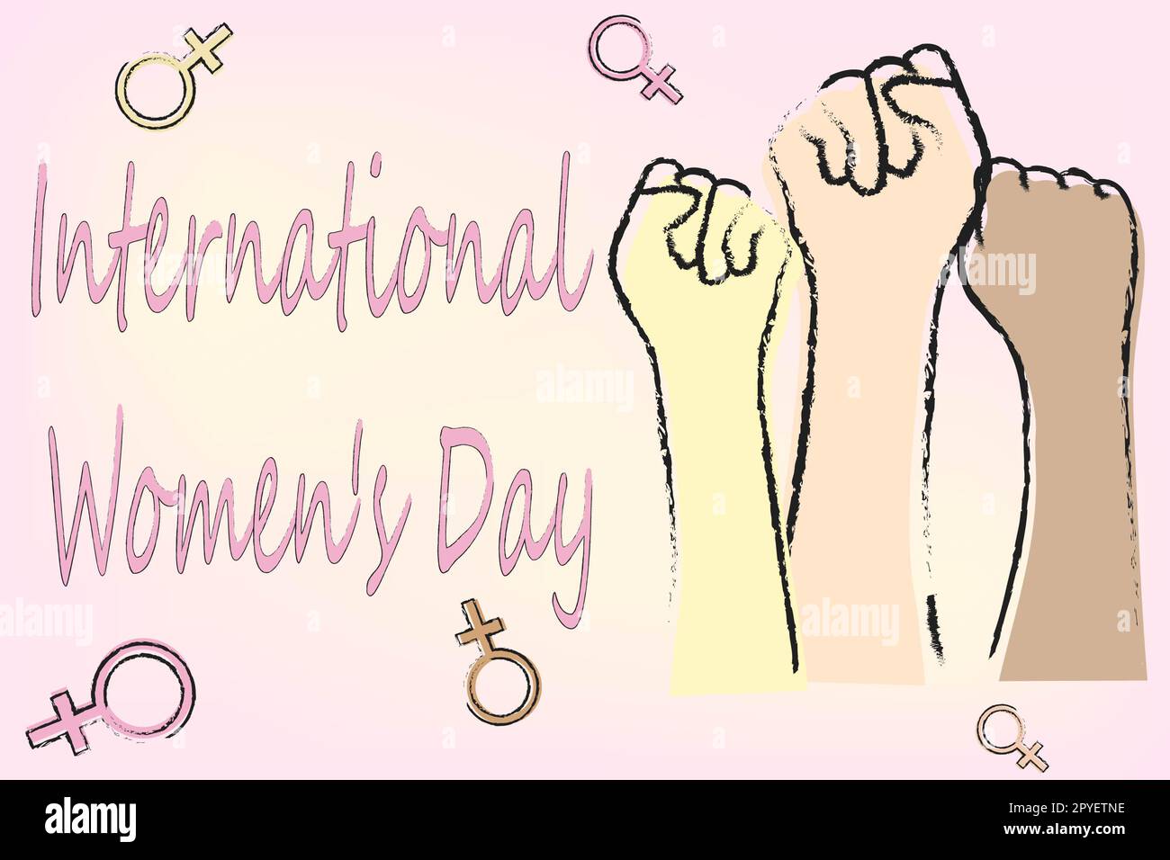 Three hands clenched into a fist, women of different races and a female ...