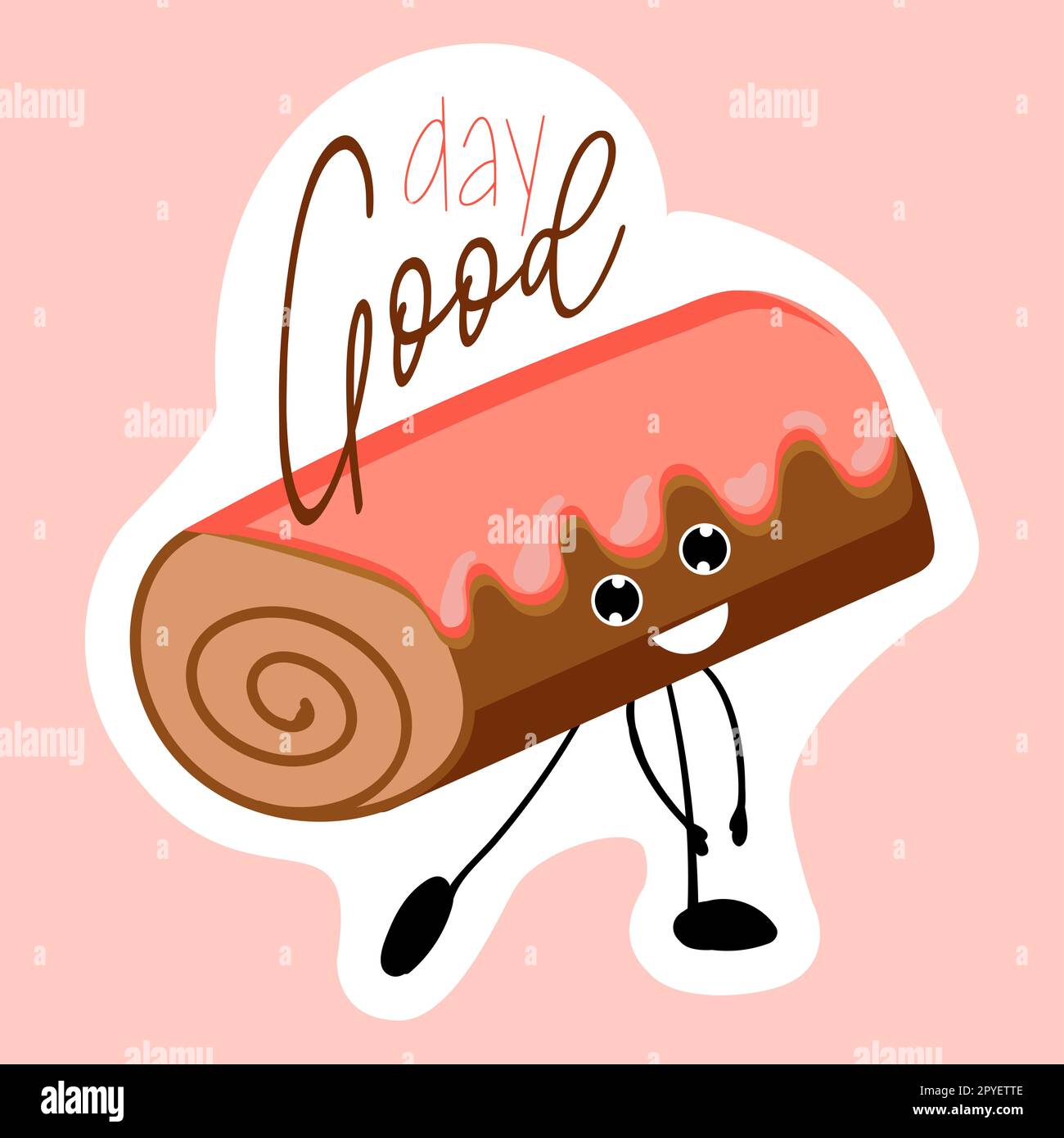 Good day sticker. biscuit roll with icing. Bakery logo. Bakery and ...