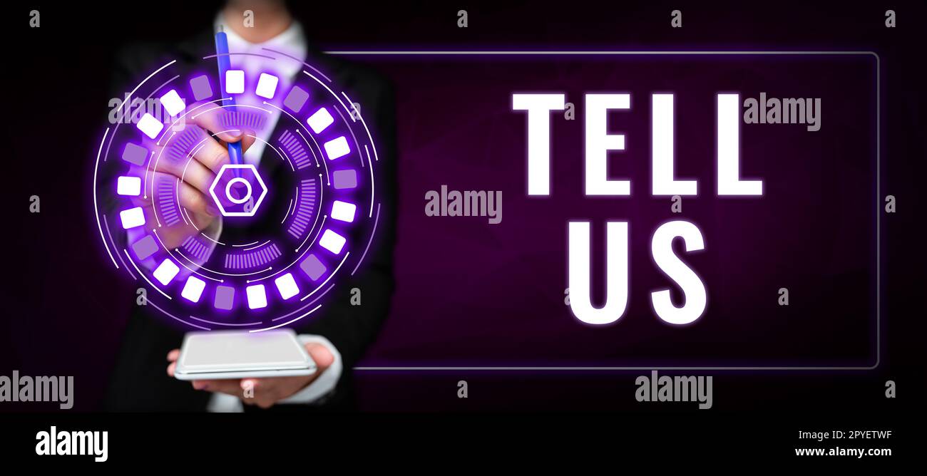 Handwriting text Tell Us. Business showcase Telling your personal ...