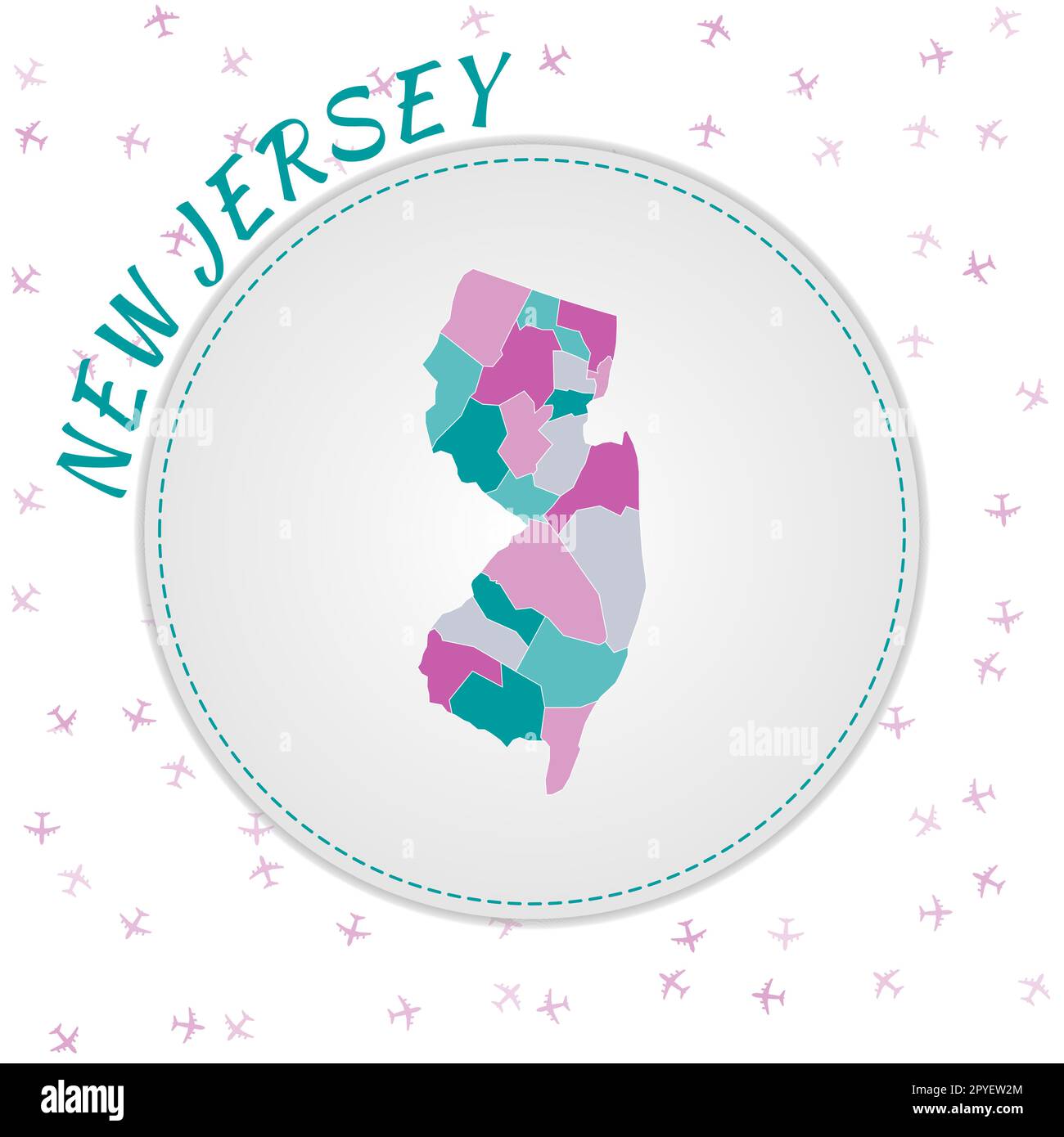 New Jersey map design. Map of the US state with regions in emerald ...