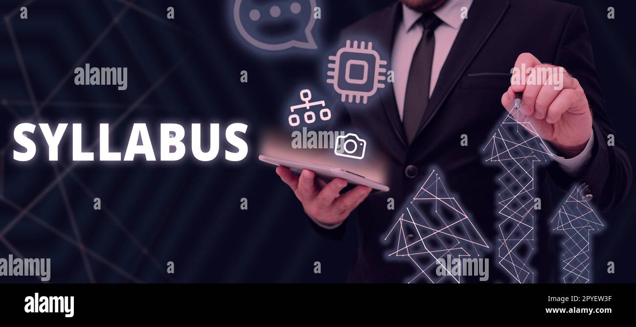 Text Caption Presenting Syllabus Business Showcase A Summary Outline Of A Discourse Treatise