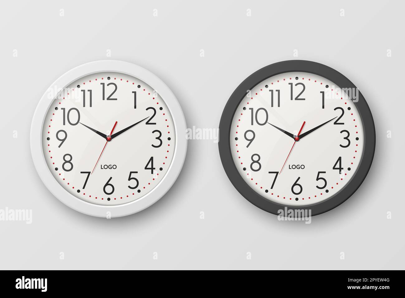 Vector 3d Realistic Simple Round White and Black Wall Office Clock with ...