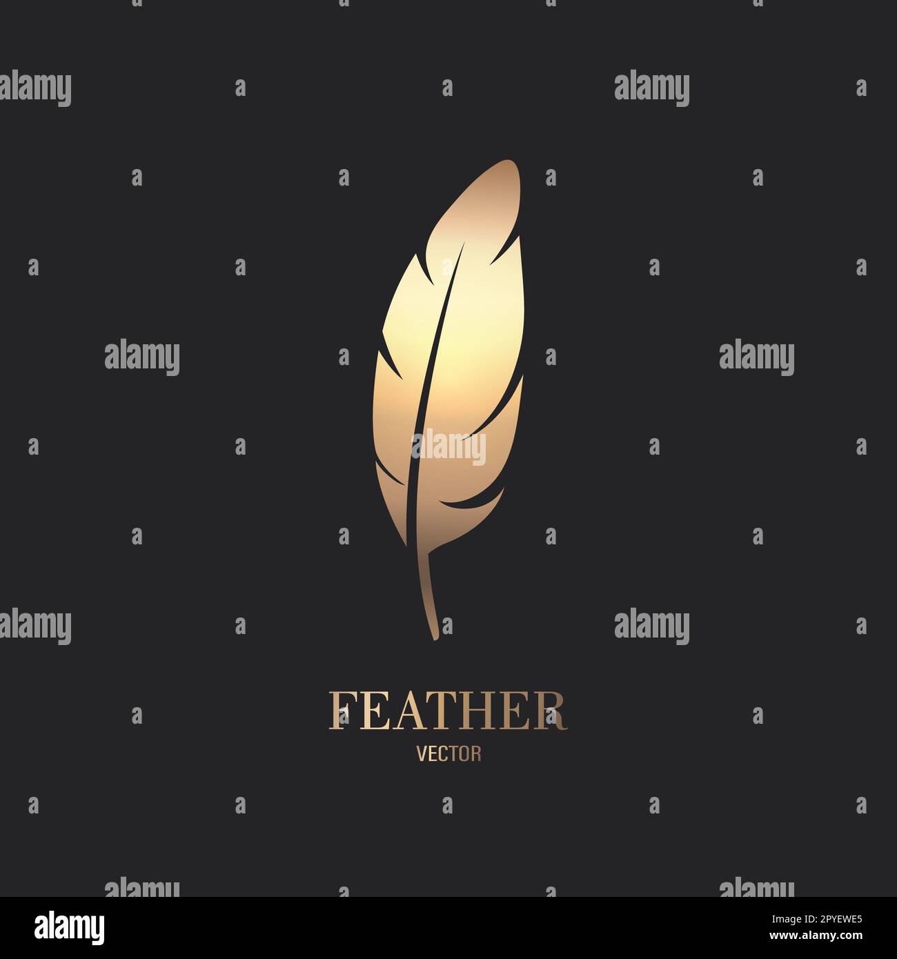 Vector Fluffy Golden Color Feather Logo Icon, Silhouette Feather ...