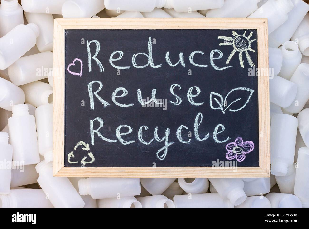 Chalk board Reduse Reuse Recycle sign on the background of empty ...