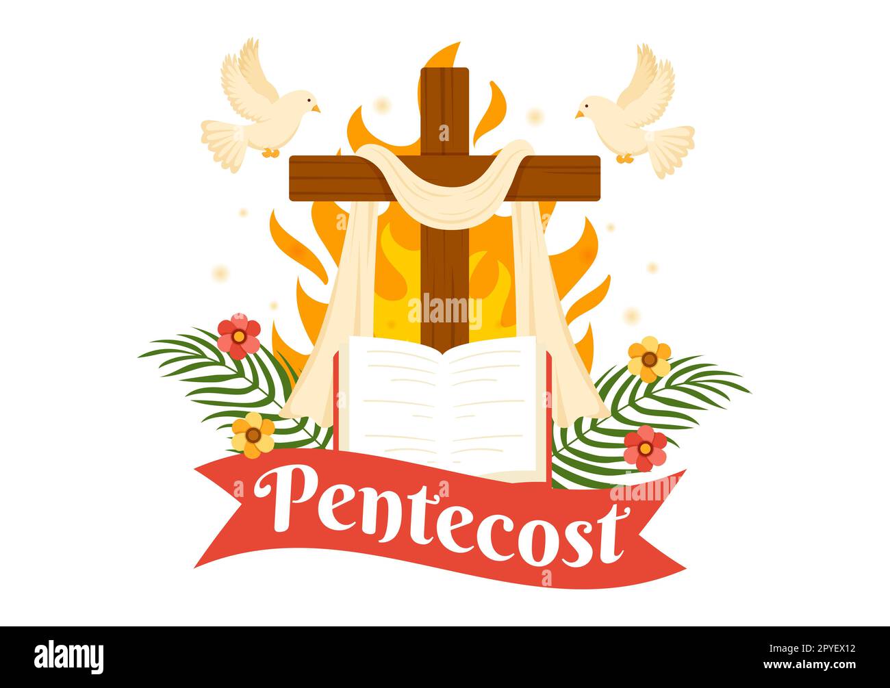 Pentecost Sunday Illustration with Flame and Holy Spirit Dove in ...