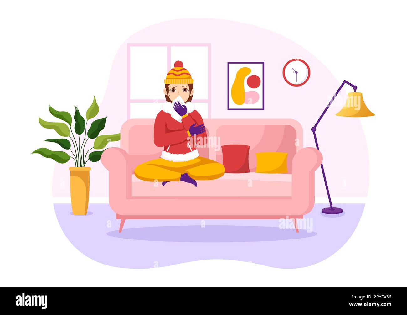 Sick Person Flu and Cold Sickness Illustration with People Wearing ...