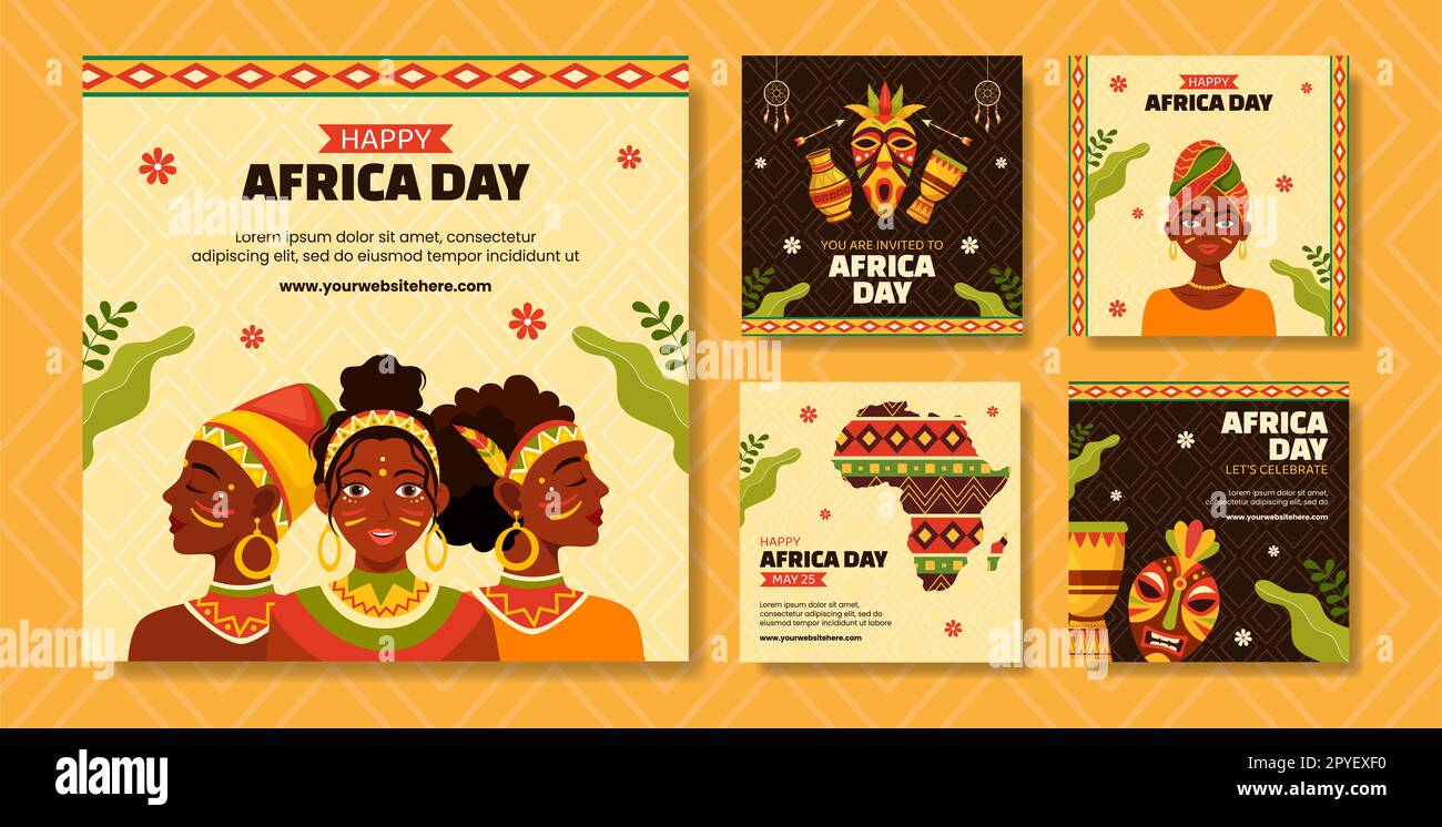 Happy Africa Day Social Media Post Flat Cartoon Hand Drawn Templates ...