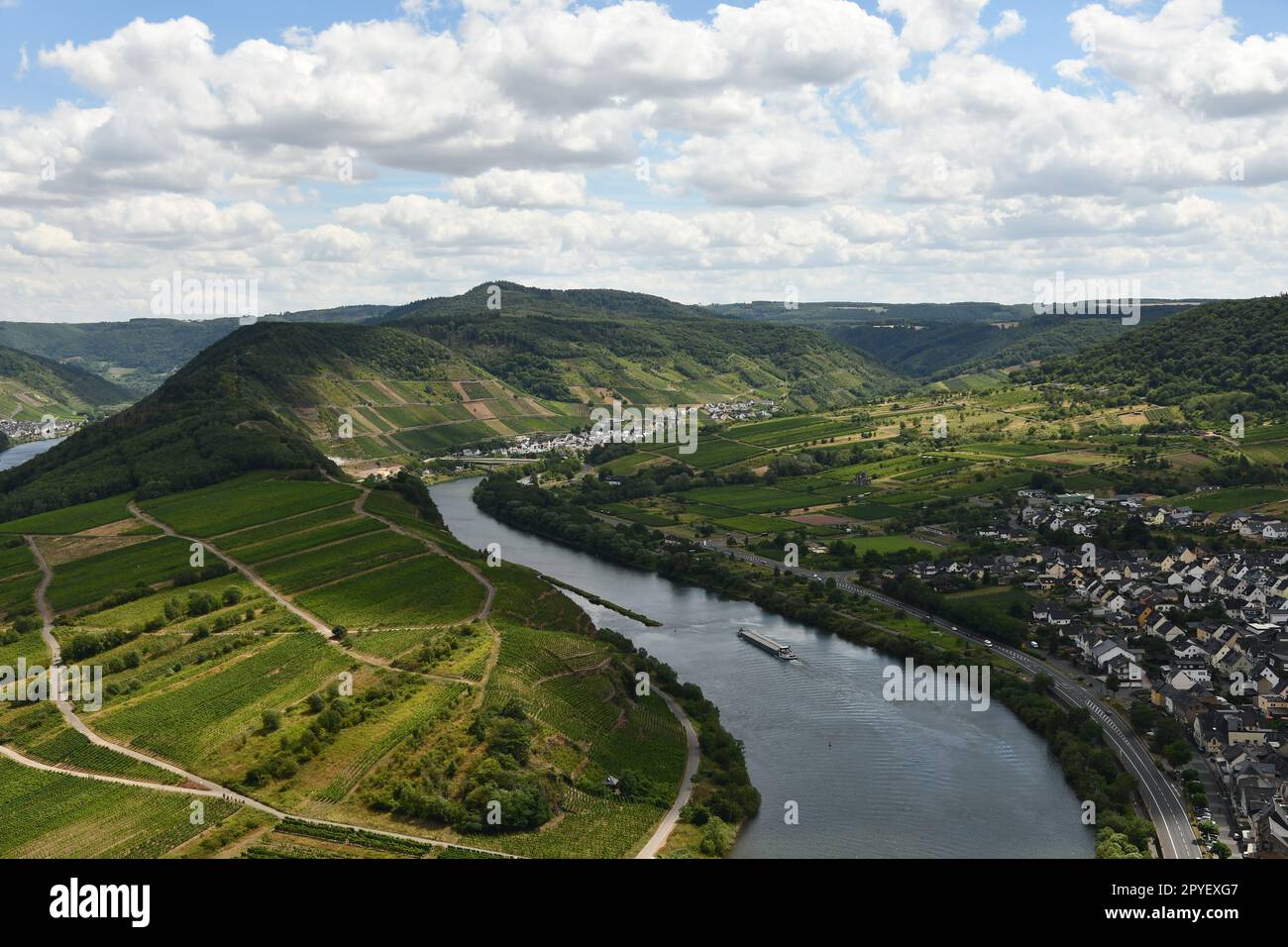 Bird's eye view of a village near the Moselle loop surrounded by ...
