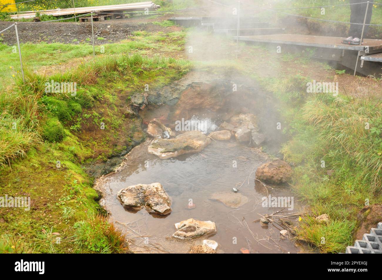 Boiling water in the hot springs near the Strokkur geyser in Iceland ...