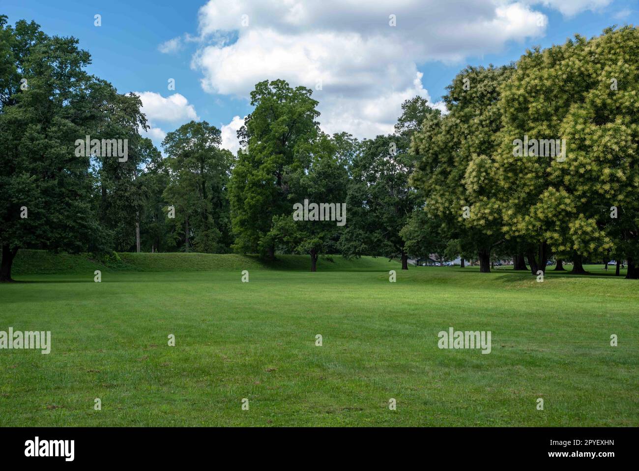 Long barrow by Great Circle Mound exterior Newark Earthworks Ohio Stock ...
