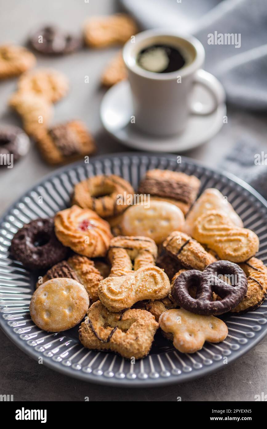 Assorted various cookies. Sweet biscuits on plate Stock Photo - Alamy
