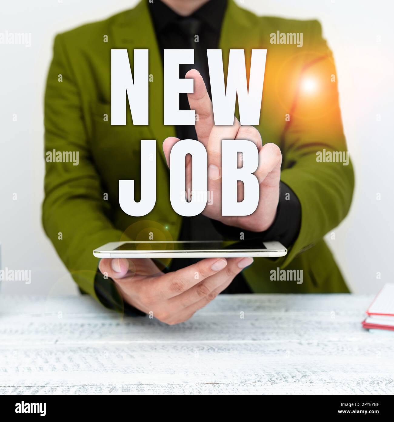 Text caption presenting New Job. Word Written on signing contract ...