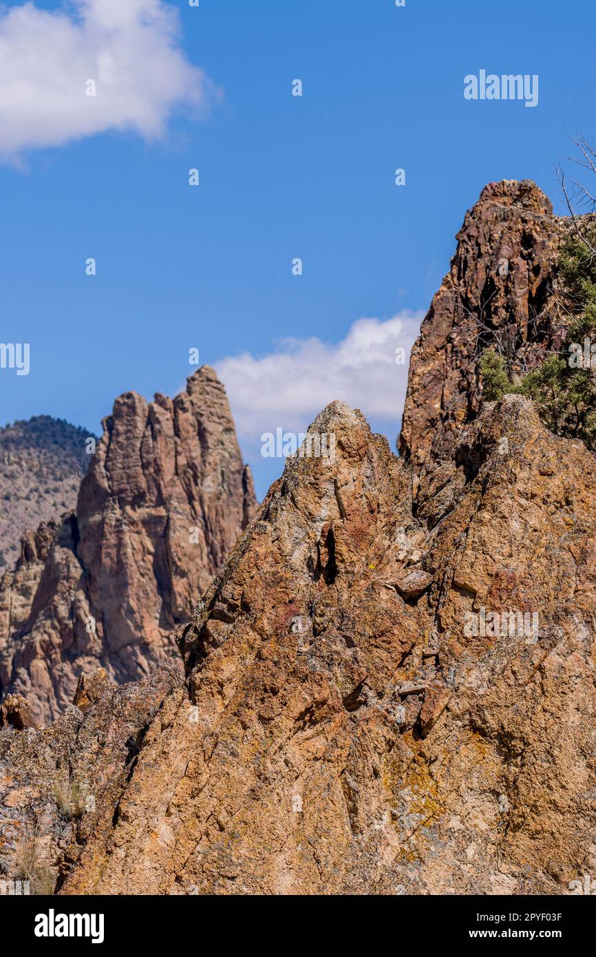 View of the rocky peaks in Smith Rock State Park with, which is a state ...