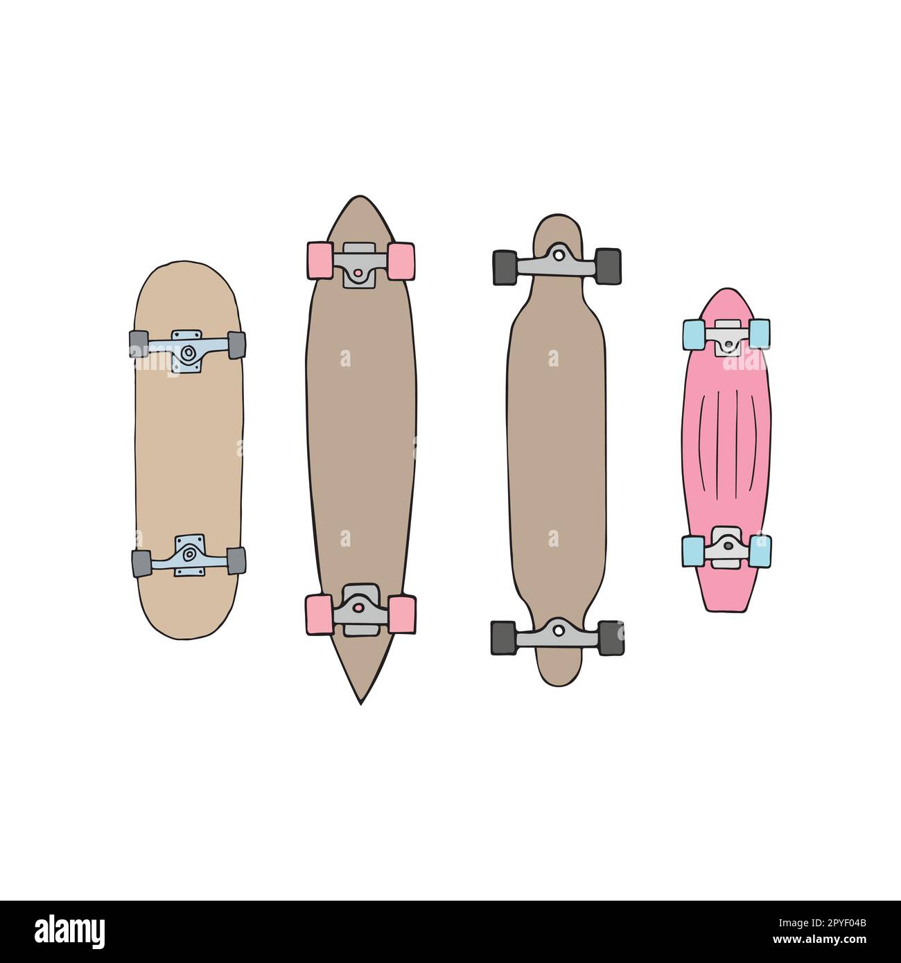 Vector set of hand drawn doodle sketch colored skateboards isolated on ...