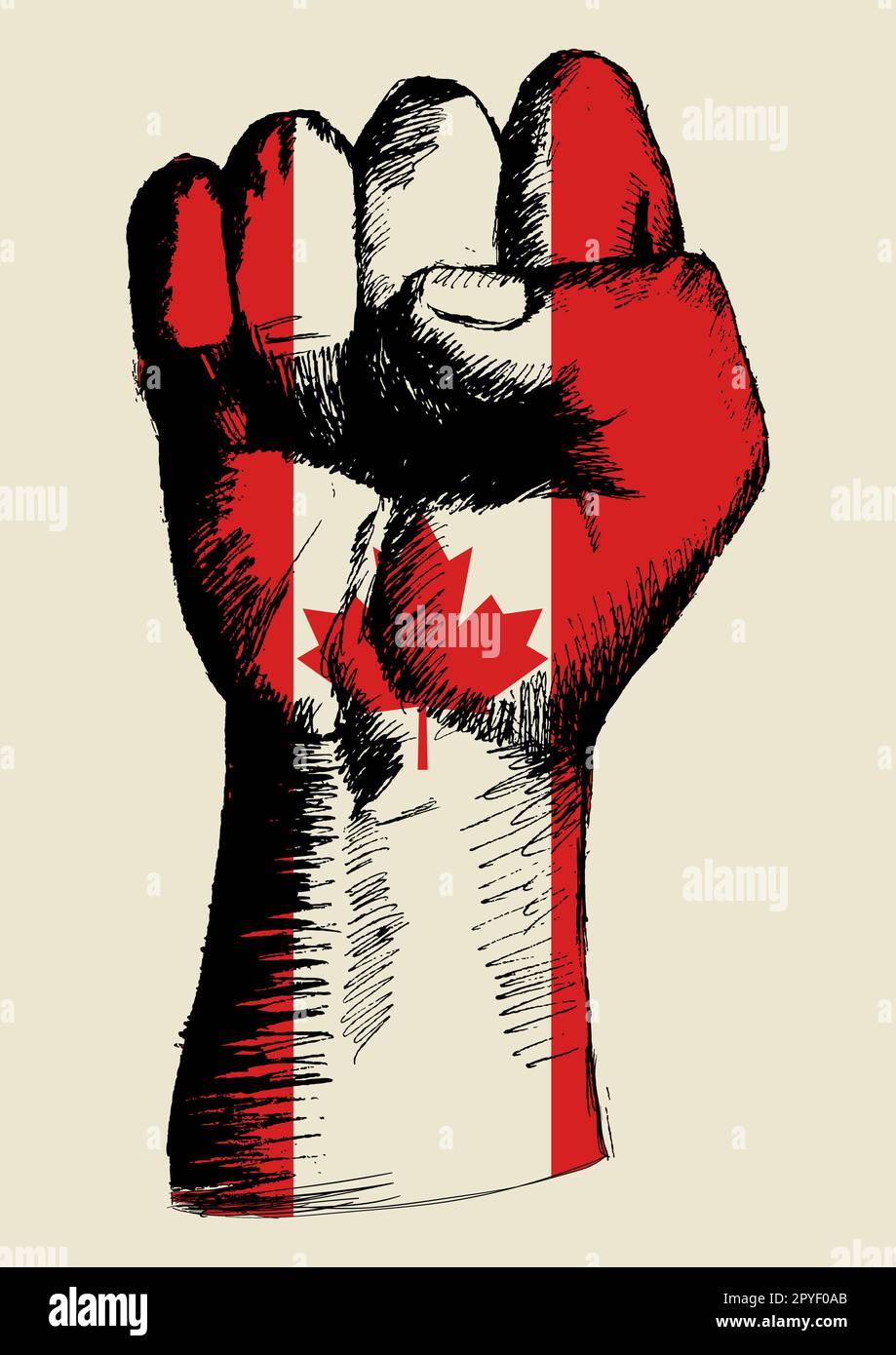 Sketch illustration of a fist with Canada insignia Stock Photo - Alamy
