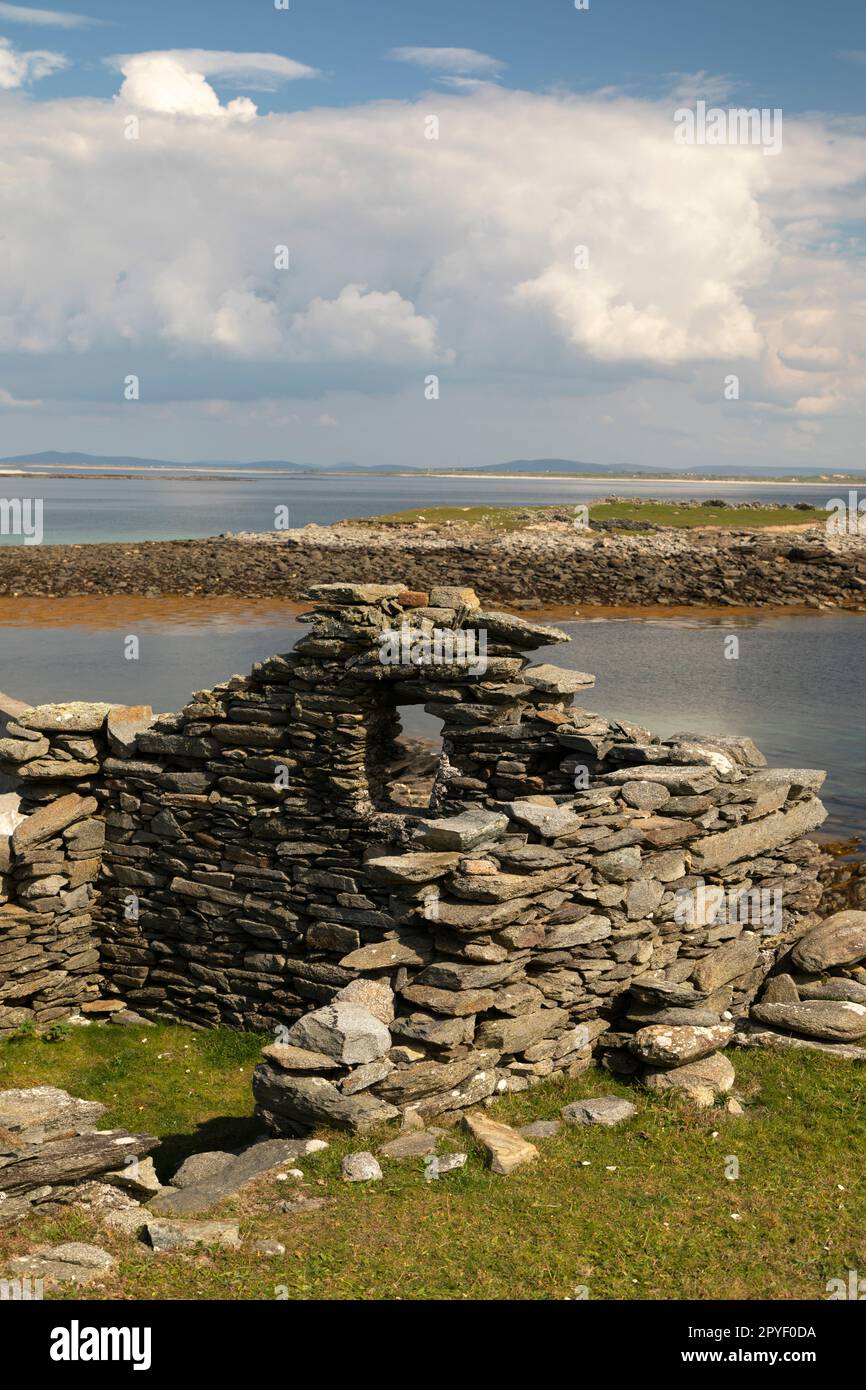 Abandoned fishing village on Inishkea South island on the Wild Atlantic ...