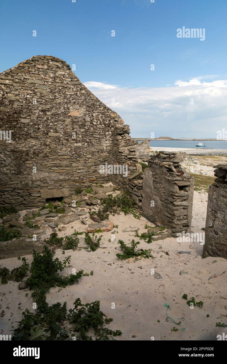 Abandoned fishing village on Inishkea South island on the Wild Atlantic ...