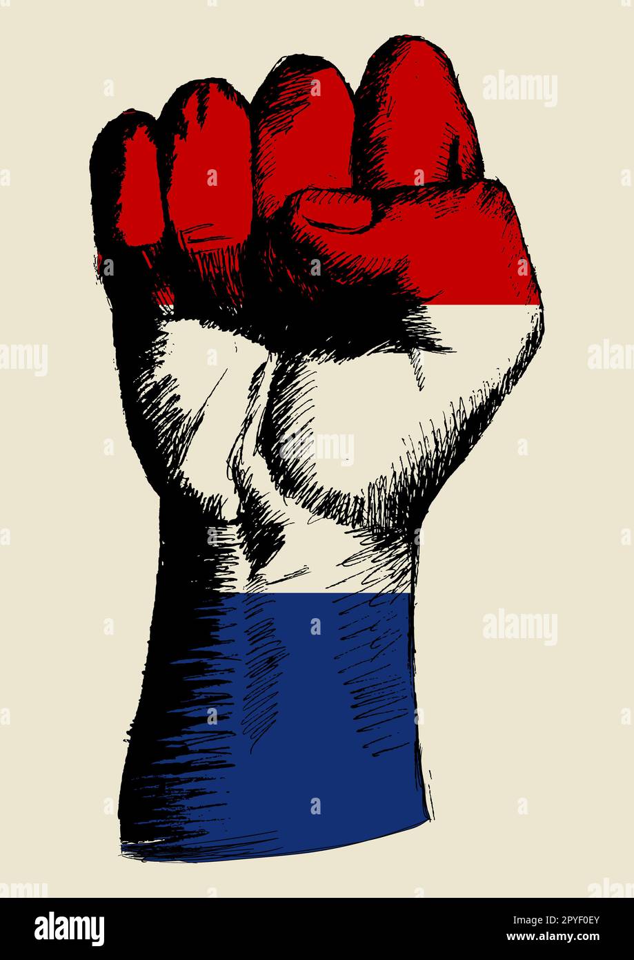 Sketch illustration of a fist with Netherlands insignia Stock Photo - Alamy