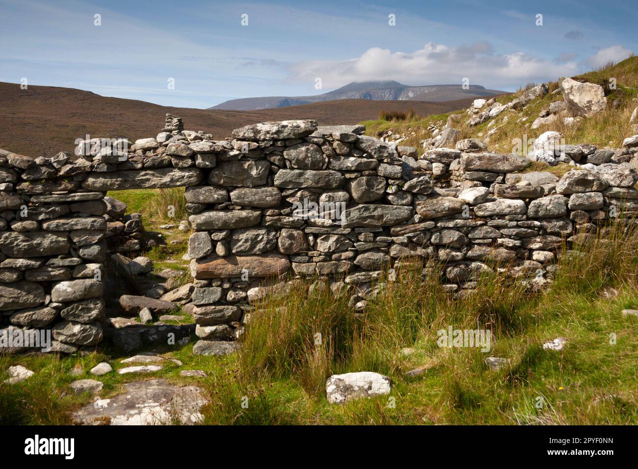 Deserted village in the valley under Slievemore mountain on Achill ...