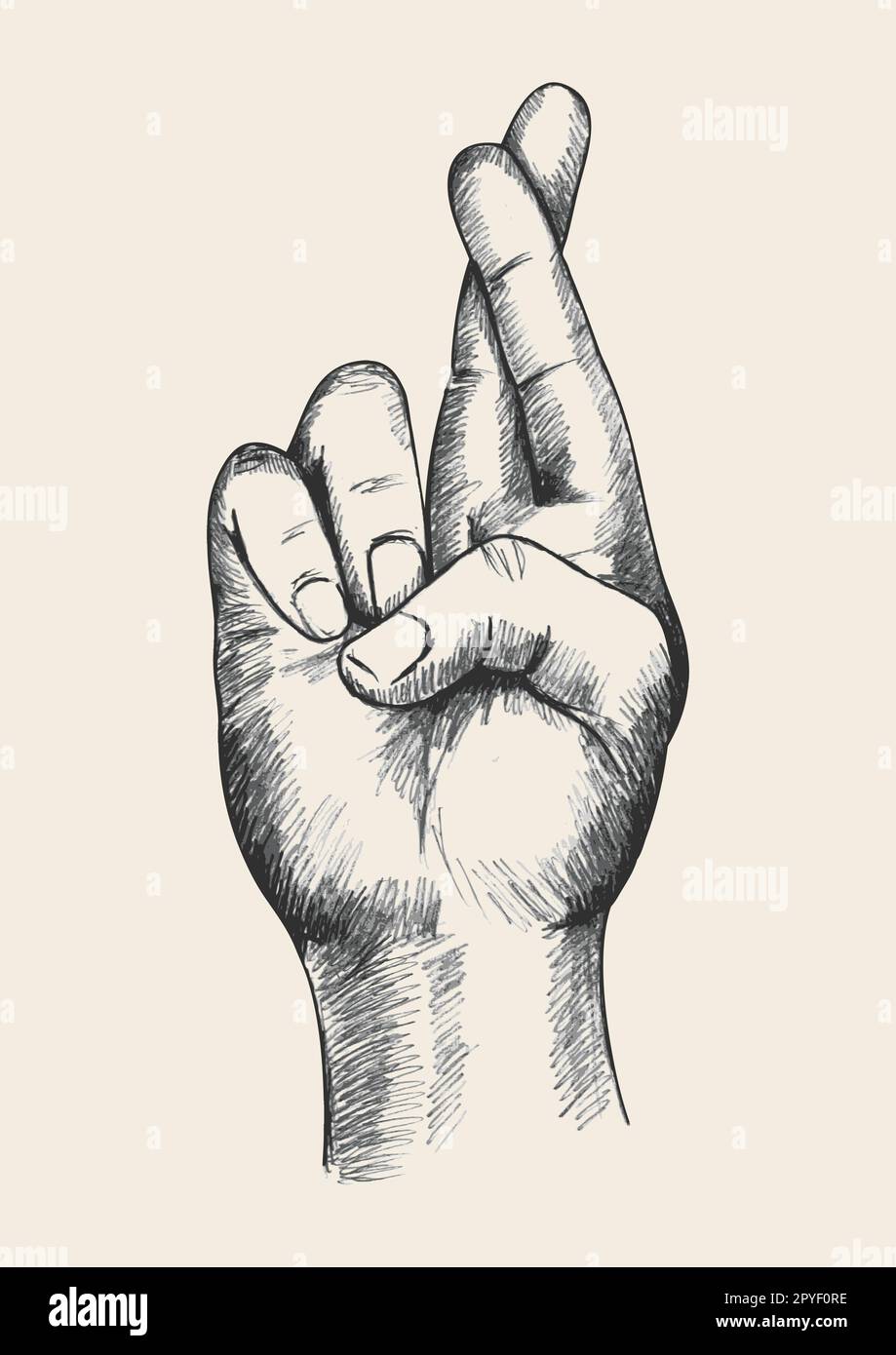 Sketch illustration of a fingers crossed Stock Photo - Alamy