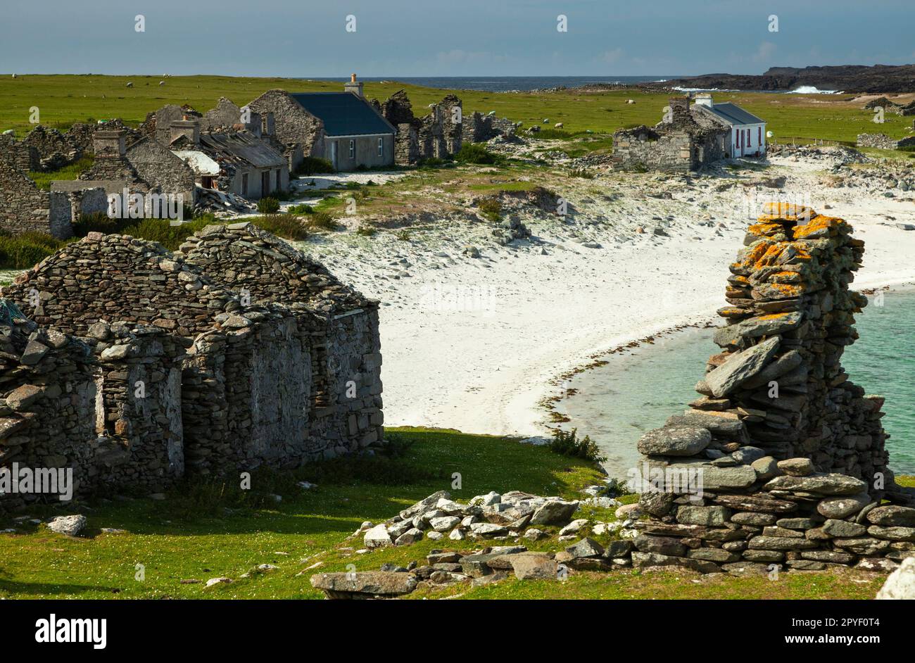 Abandoned village on Inishkea South island in Blacksod bay on the Wild ...