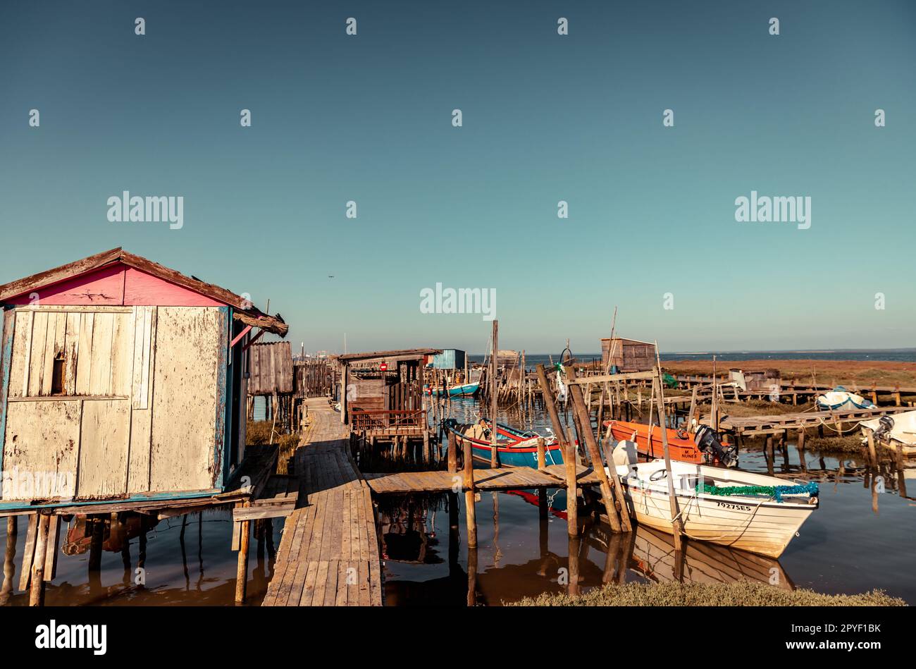 Wooden walkways and huts of the Cais de Palafitas da Carrasqueira ...