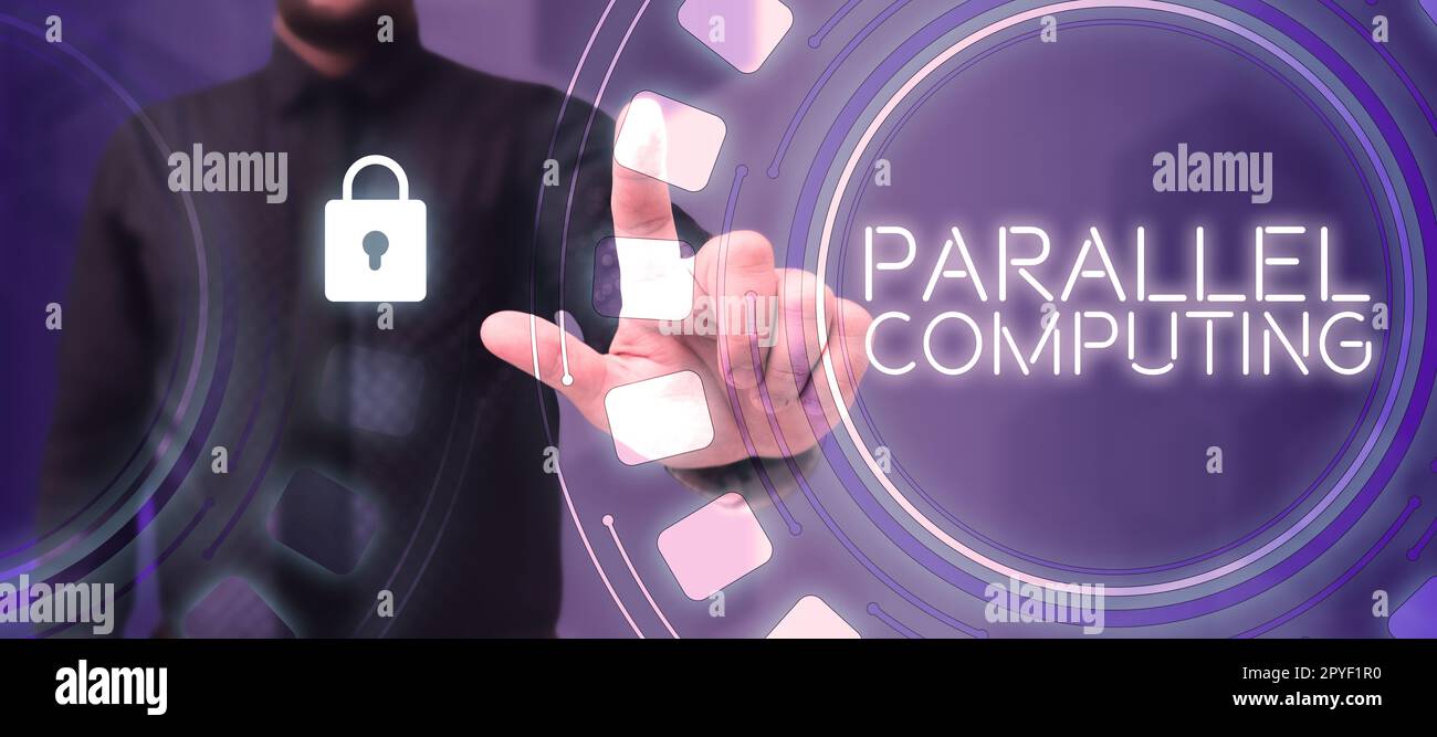 Conceptual caption Parallel Computing. Word for simultaneous calculation by means of software ...