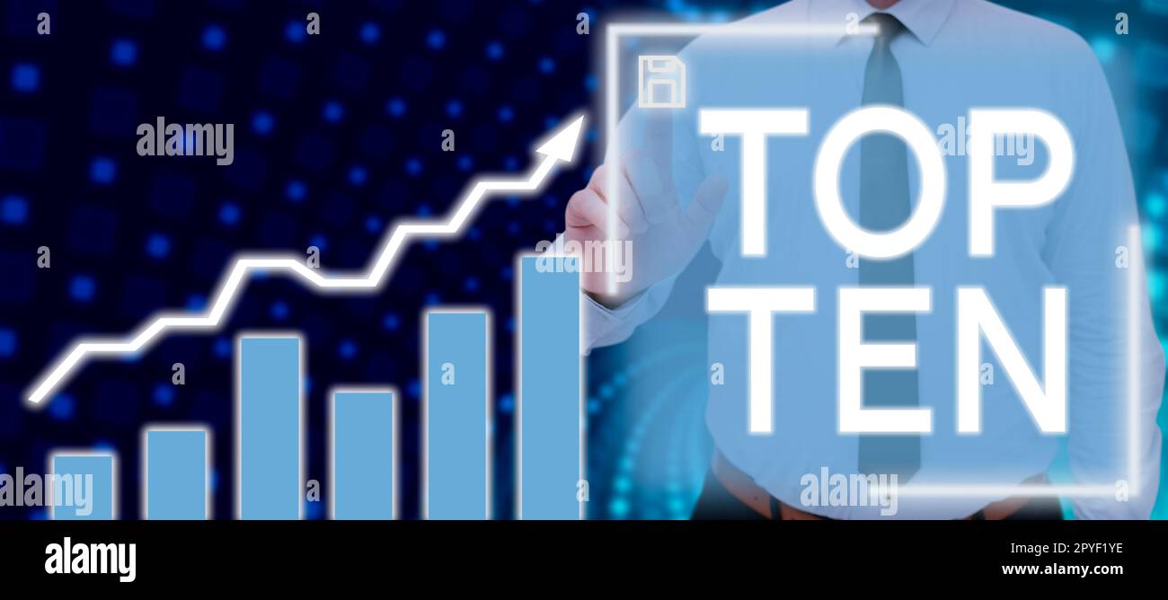Sign displaying Top Ten. Business overview the ten most popular songs ...