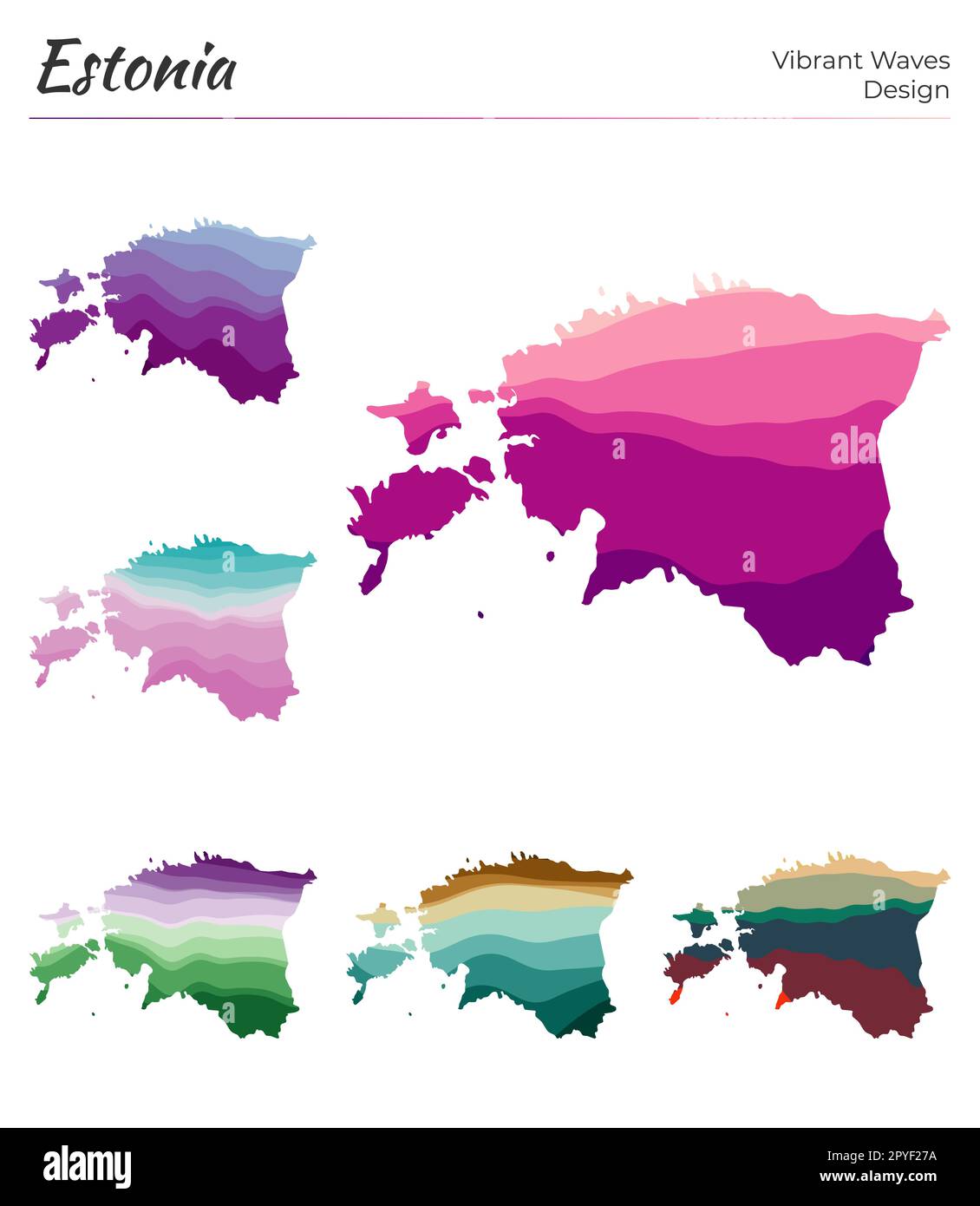 Set of vector maps of Estonia. Vibrant waves design. Bright map of ...