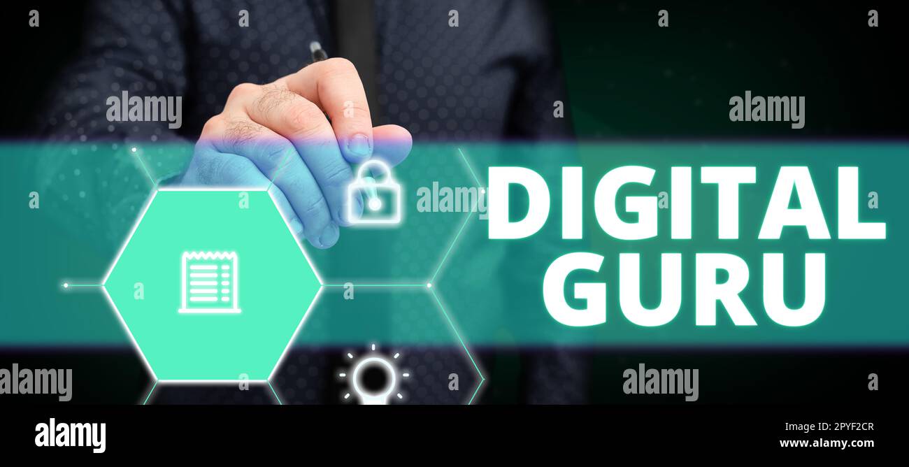 Sign displaying Digital Guru. Business overview teacher and ...